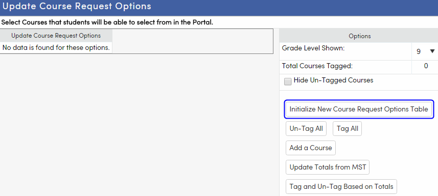 Update Course Request Options : Aeries Software