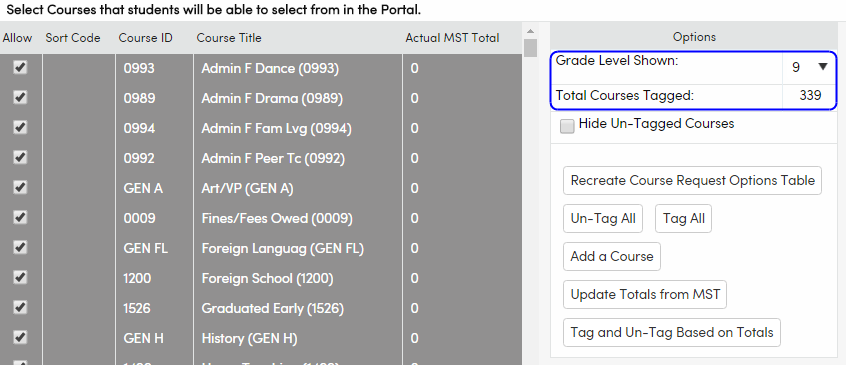 Update Course Request Options : Aeries Software