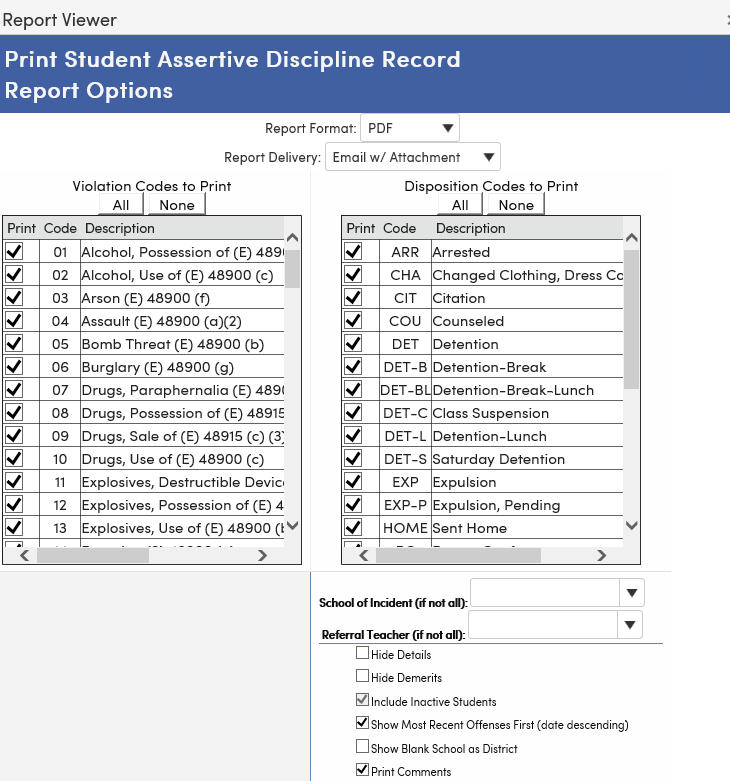 Data Entry on Assertive Discipline Form : Aeries Software