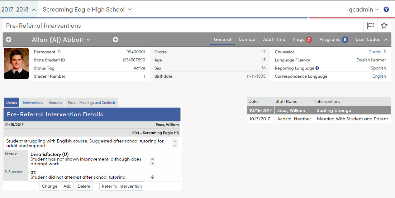 Pre-Referral Intervention : Aeries Software