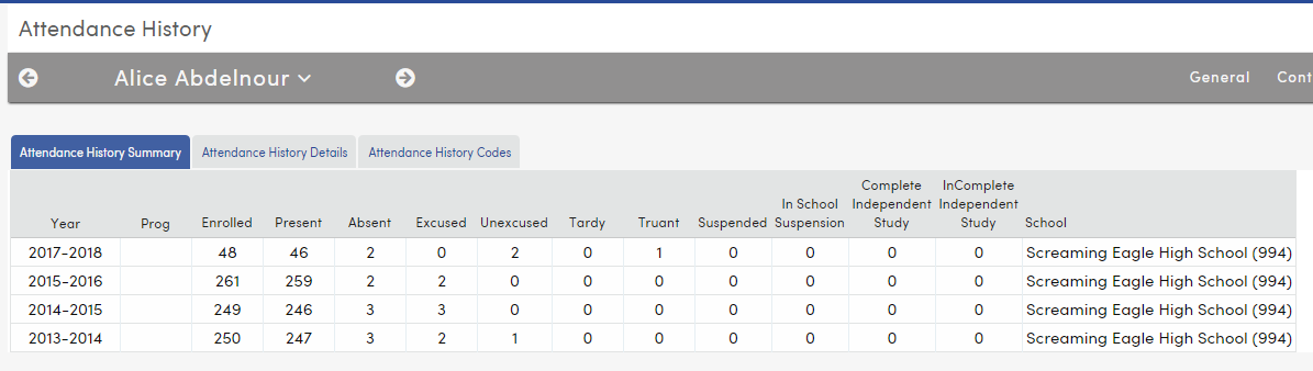 Attendance History Overview : Aeries Software