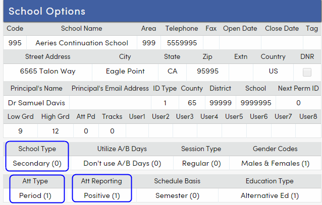 Alternative School Configuration : Aeries Software