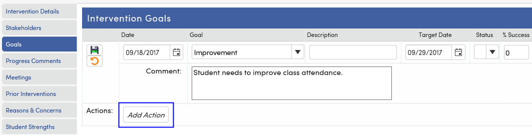 Intervention Goals : Aeries Software