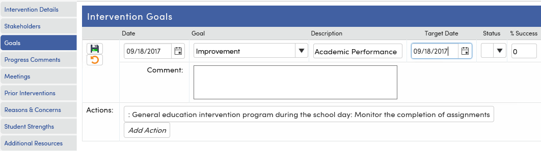 Intervention Goals : Aeries Software