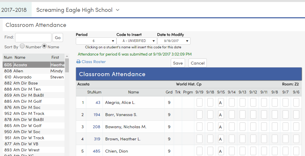 Classroom Attendance Overview : Aeries Software