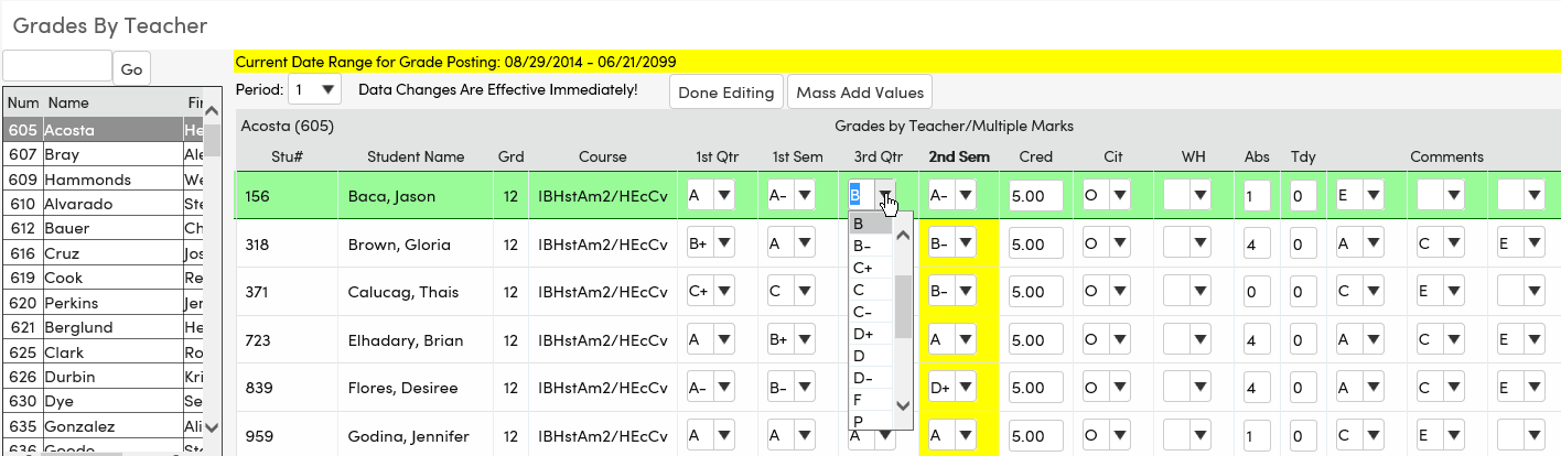 Grade Reporting - Update Grades by Teacher/Multiple Marks : Aeries Software
