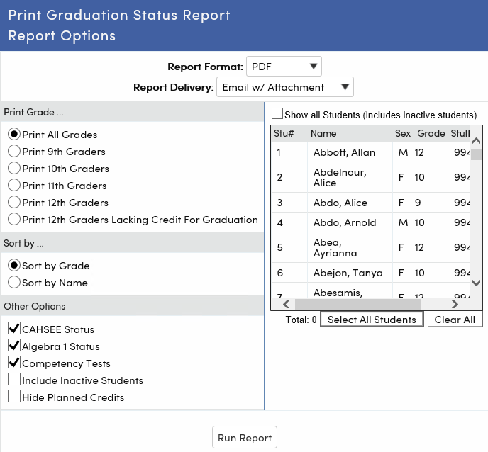 Grade Reporting - Print Student Graduation Status Reports : Aeries Software