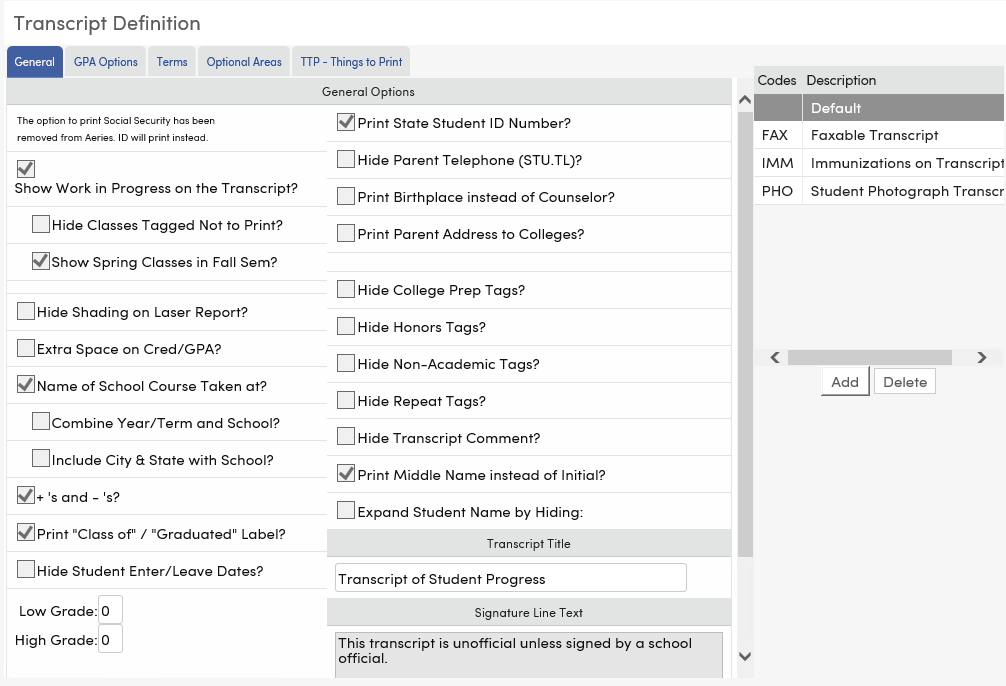 Grade Reporting - Print Transcripts : Aeries Software