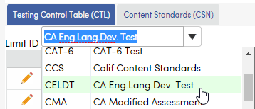 Testing Control Table : Aeries Software