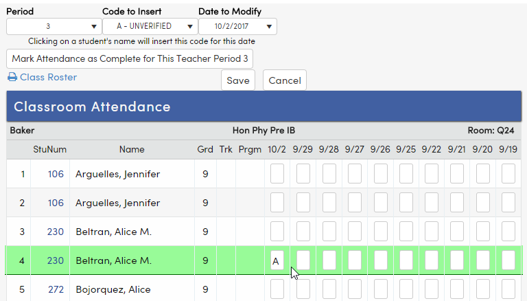 Classroom Attendance for Period Attendance Schools : Aeries Software