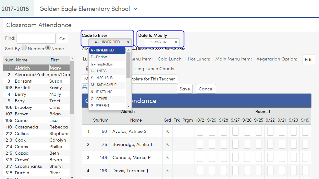 Classroom Attendance for Daily Attendance Schools : Aeries Software