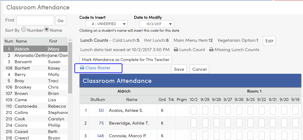 Classroom Attendance for Daily Attendance Schools : Aeries Software
