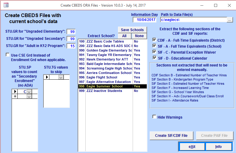 Create CBEDS ORA Files - General Information : Aeries Software