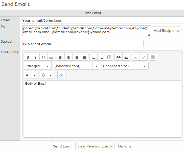 Using the Send Emails form : Aeries Software