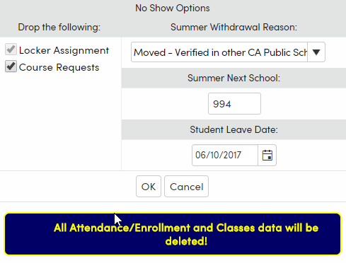 Designating a Student as a No Show (No Show Setup Form Populated) : Aeries Software