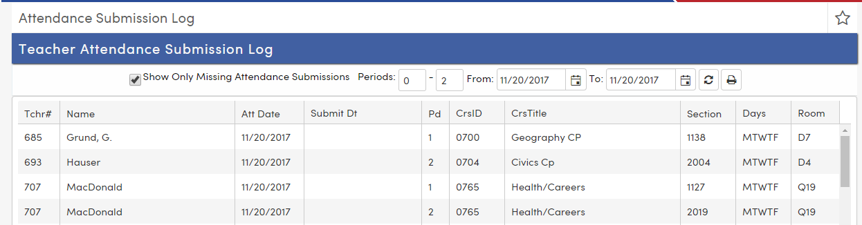 Attendance Submission Log Details : Aeries Software