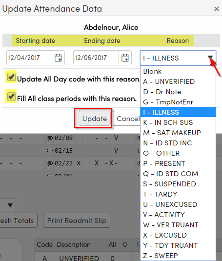 Update Student Attendance : Aeries Software