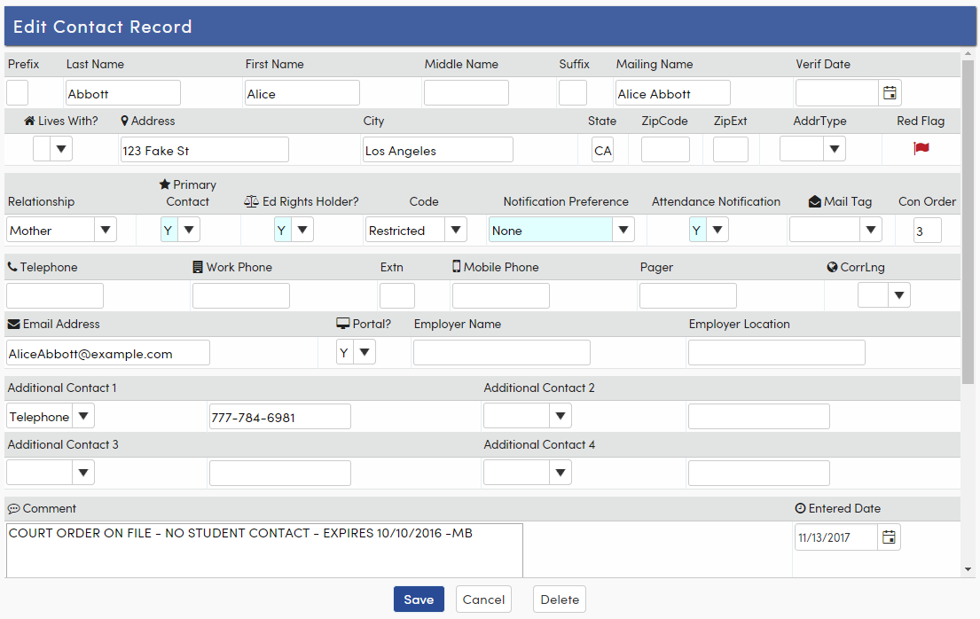 Contacts : Aeries Software