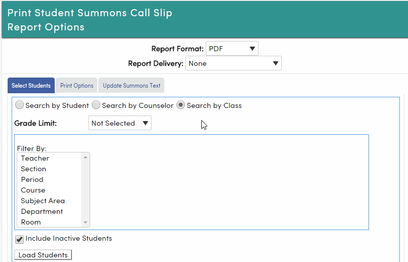 Student Summons Call Slip Report : Aeries Software