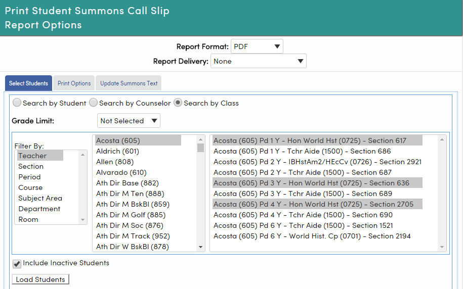 Student Summons Call Slip Report : Aeries Software