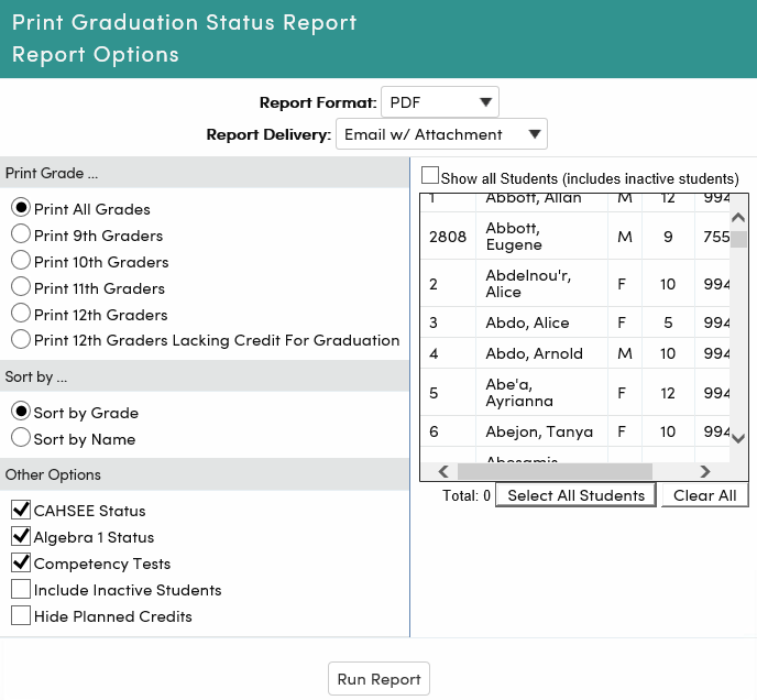 Grade Reporting - Print Student Graduation Status Reports : Aeries Software