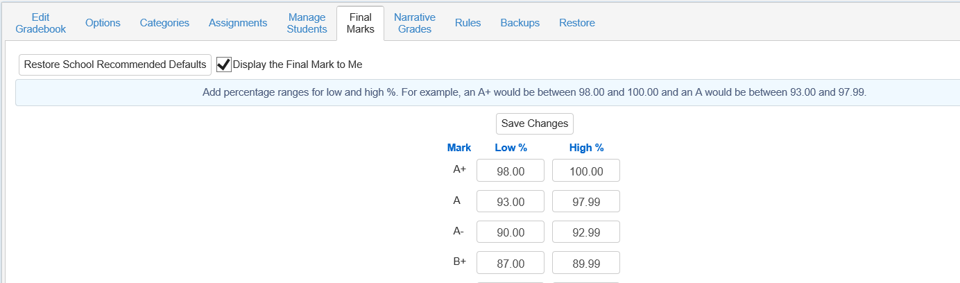Gradebook - Final Marks : Aeries Software