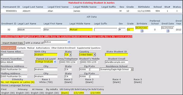 Aeries Online Enrollment Importing Students : Aeries Software