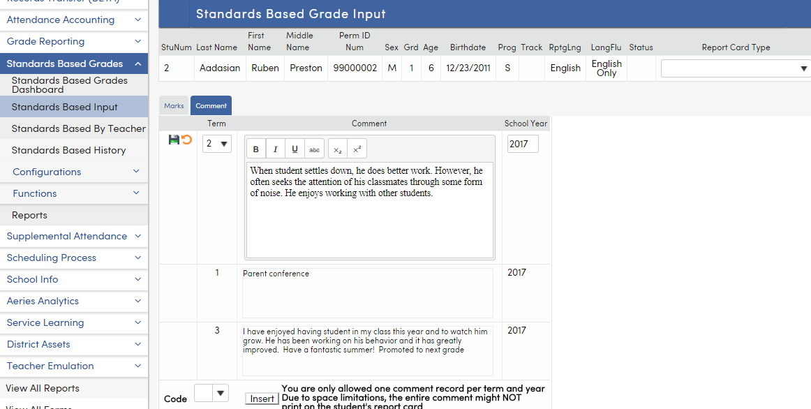 Standards Based Grade Reporting - Creating and Updating Grades : Aeries Software