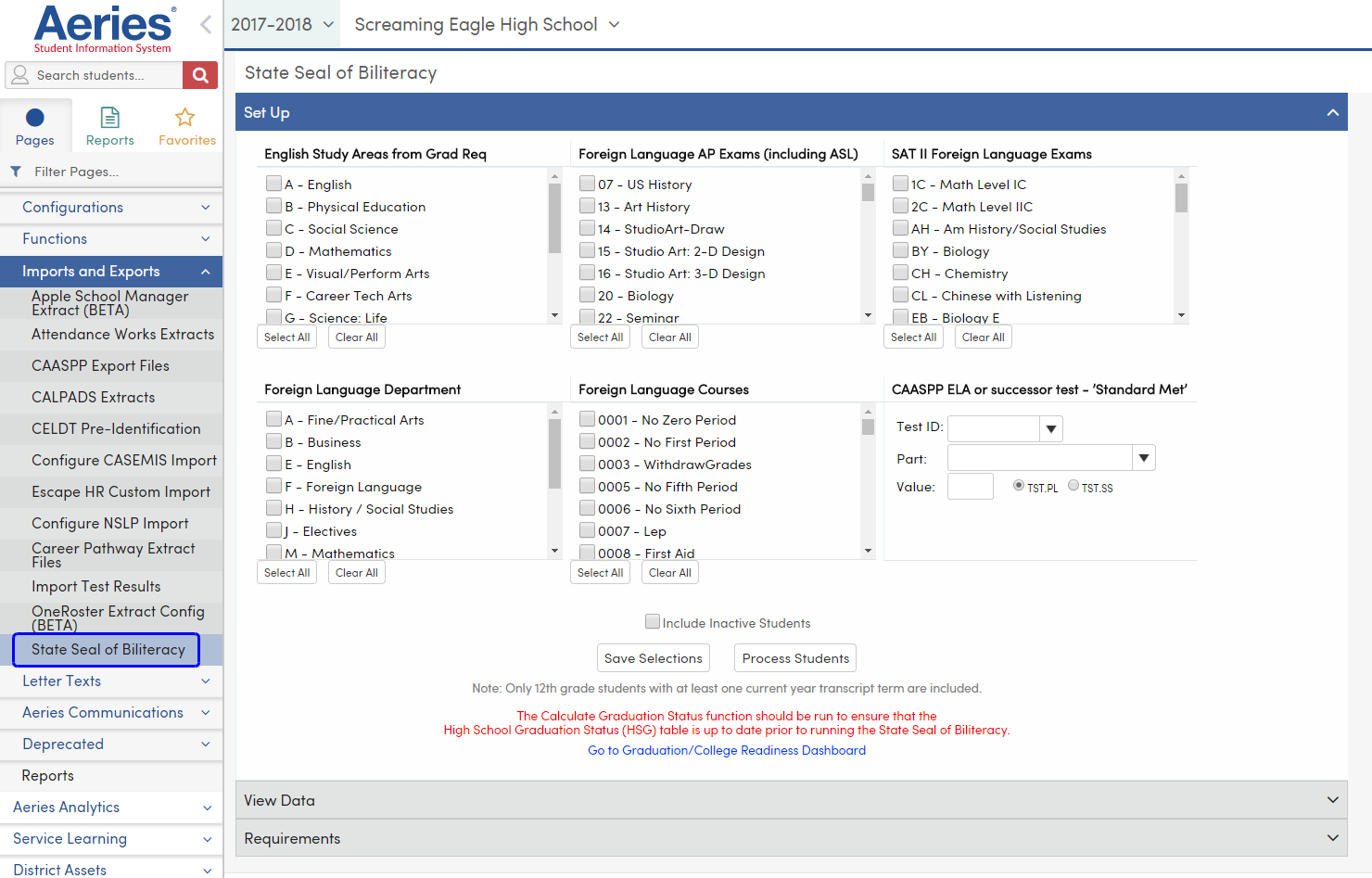 State Seal of Biliteracy - Set Up : Aeries Software