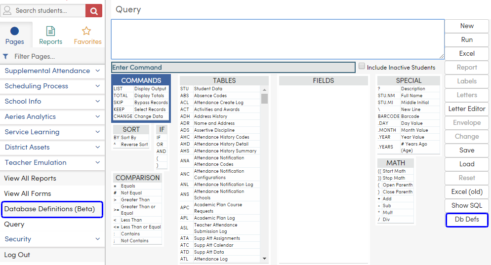 Database Definitions : Aeries Software