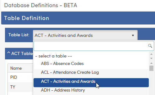 Database Definitions : Aeries Software