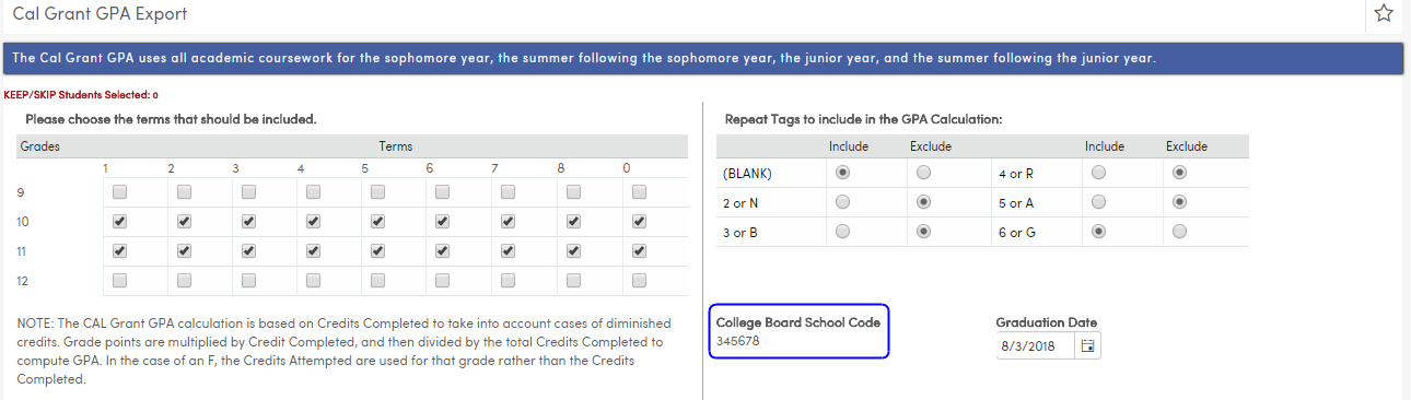 Cal Grant GPA Export : Aeries Software