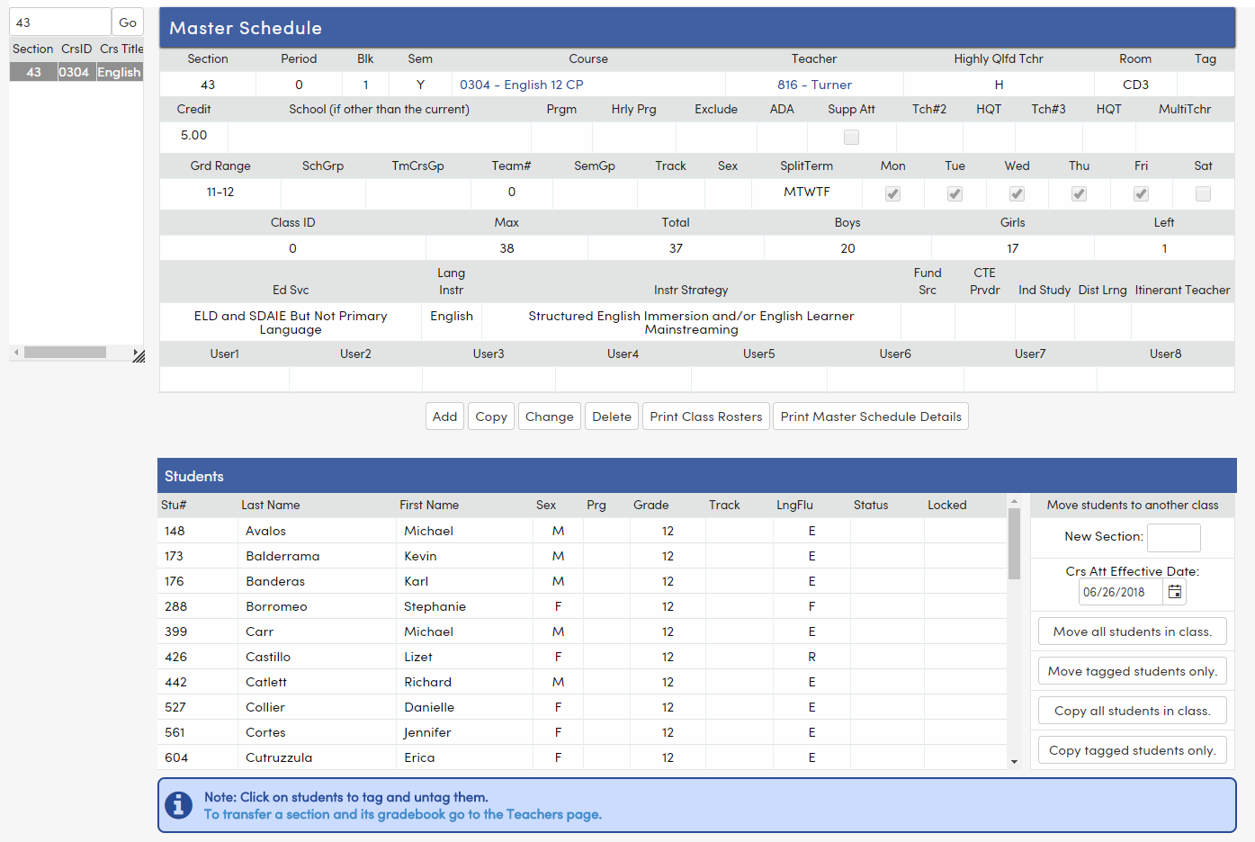 Master Schedule Overview : Aeries Software