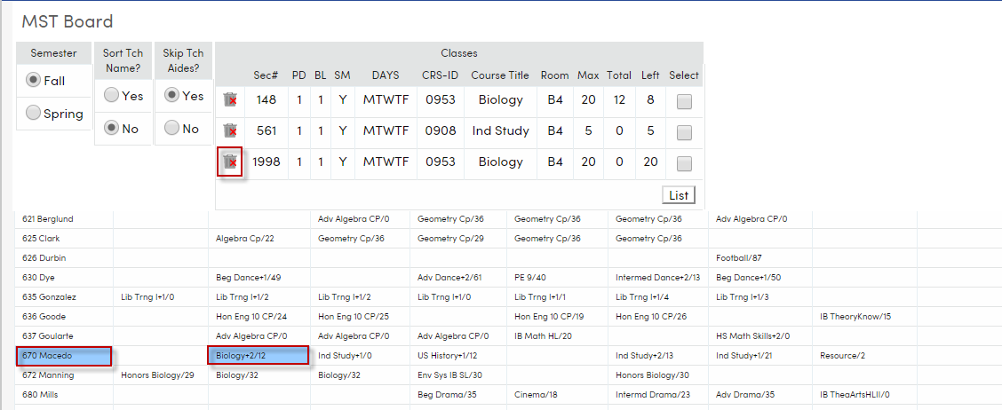 Master Schedule Board : Aeries Software