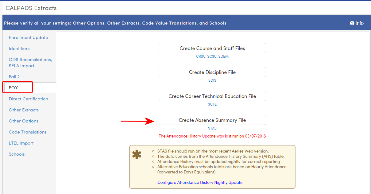 EOY 3 CALPADS STAS File - General Information : Aeries Software