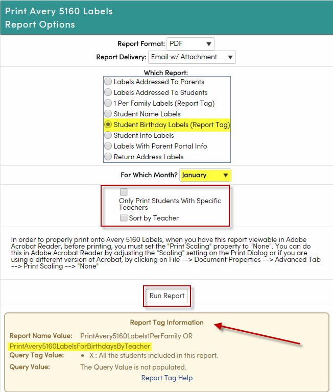Avery 5160 Labels : Aeries Software