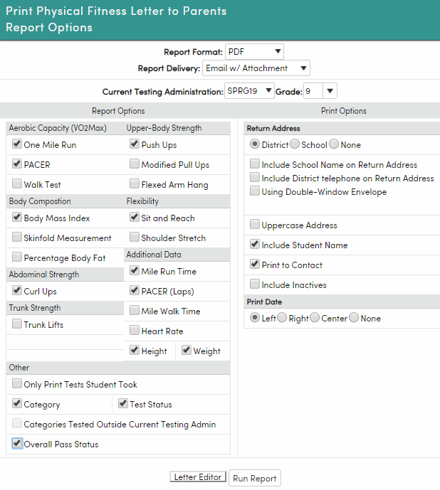 Physical Fitness Test Letters : Aeries Software