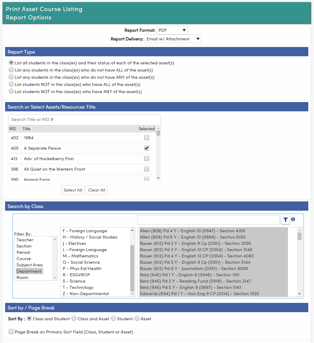 District Assets Course Listing Report : Aeries Software