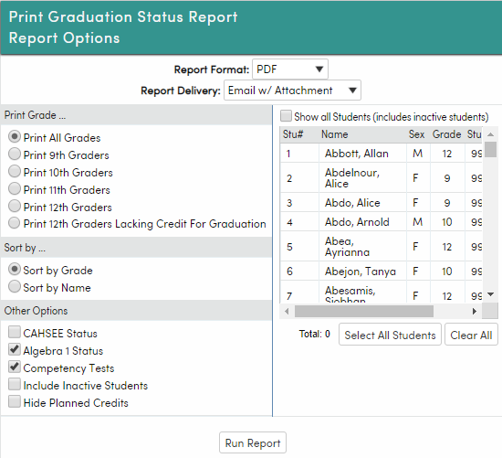 Grade Reporting - Print Student Graduation Status Reports : Aeries Software