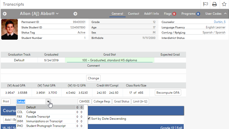 Grade Reporting - Print Transcripts : Aeries Software