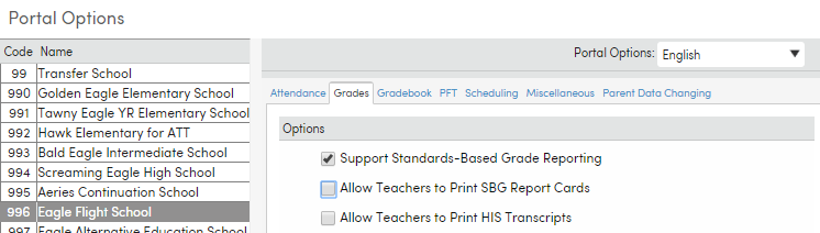Options for Secondary Standards Based Grades : Aeries Software
