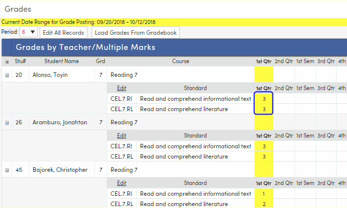 Secondary Standards Based Gradebook - Load Grades from Gradebook ...