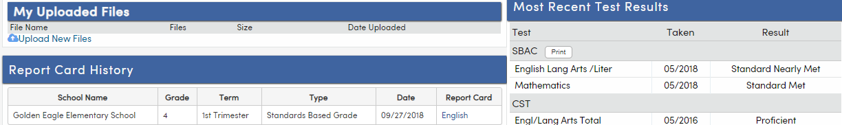Report Card History for Standards Based Report Cards : Aeries Software
