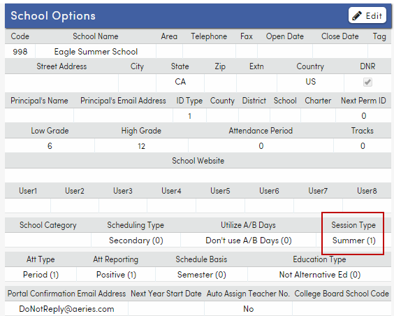 Summer School - School Options : Aeries Software