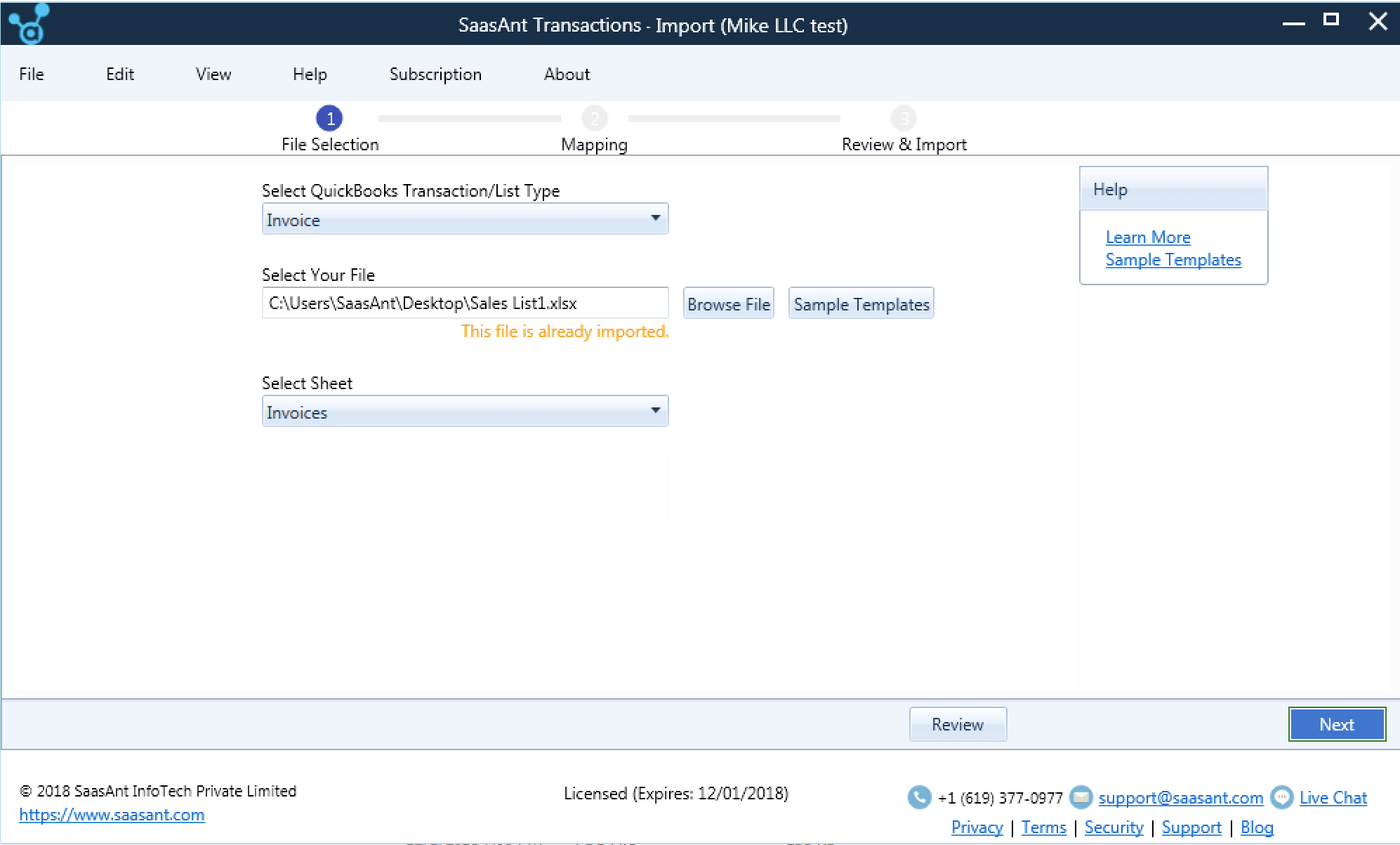 Import a file into QuickBooks Desktop using SaasAnt Transactions ...