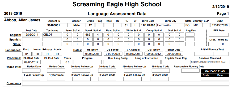 Language Assessment Report : Aeries Software