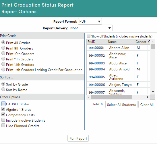 Grade Reporting - Print Student Graduation Status Reports : Aeries Software