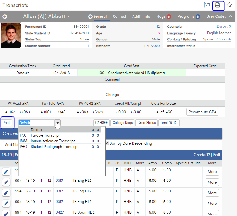 Grade Reporting - Print Transcripts : Aeries Software