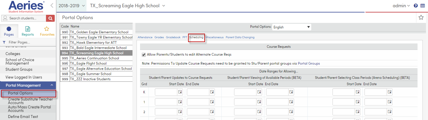 Arena Scheduling (BETA) : Aeries Software