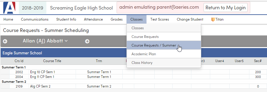 Adding Summer School Course Requests : Aeries Software